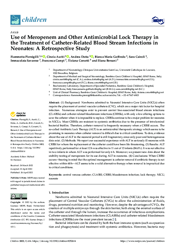 (PDF) Use of Meropenem and Other Antimicrobial Lock Therapy in the ...