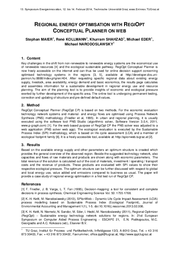(PDF) Regional Energy Optimisation with RegiOpt Conceptual Planner on Web