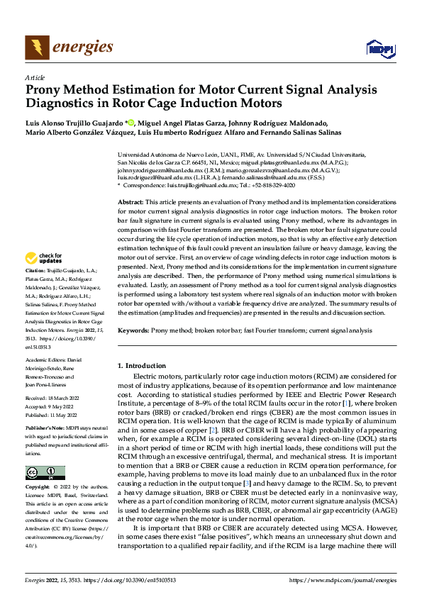 (PDF) Prony Method Estimation for Motor Current Signal Analysis ...