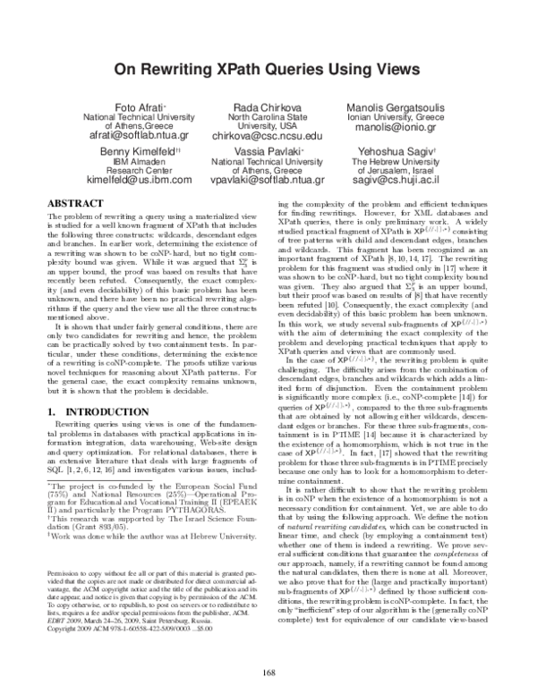 Pdf On Rewriting Xpath Queries Using Views