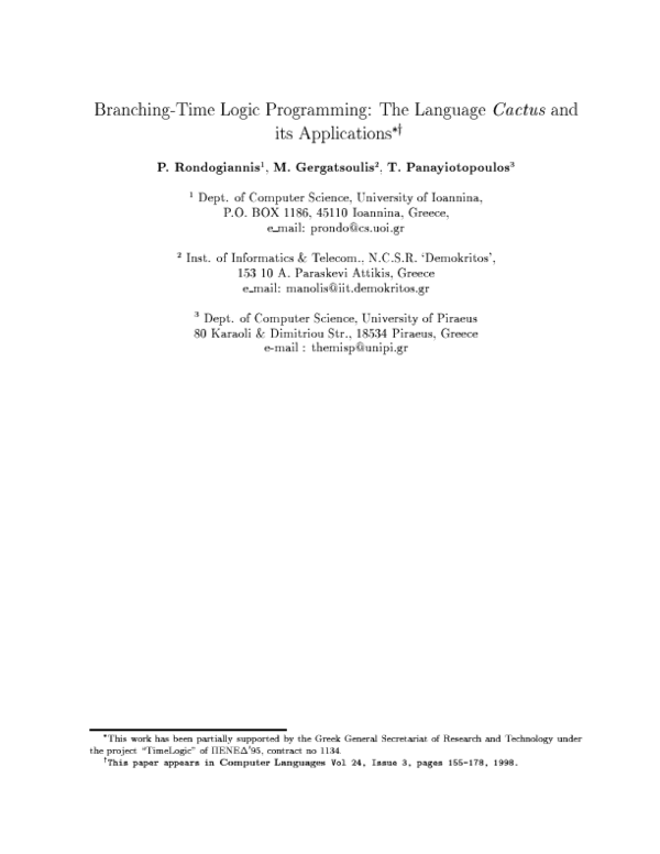 Pdf Branching Time Logic Programming The Language Cactus And Its