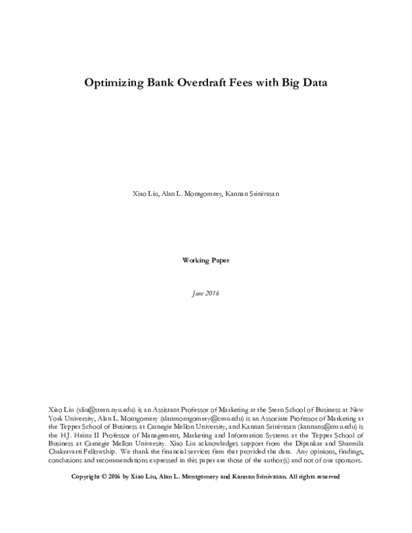 (PDF) Optimizing Bank Overdraft Fees with Big Data