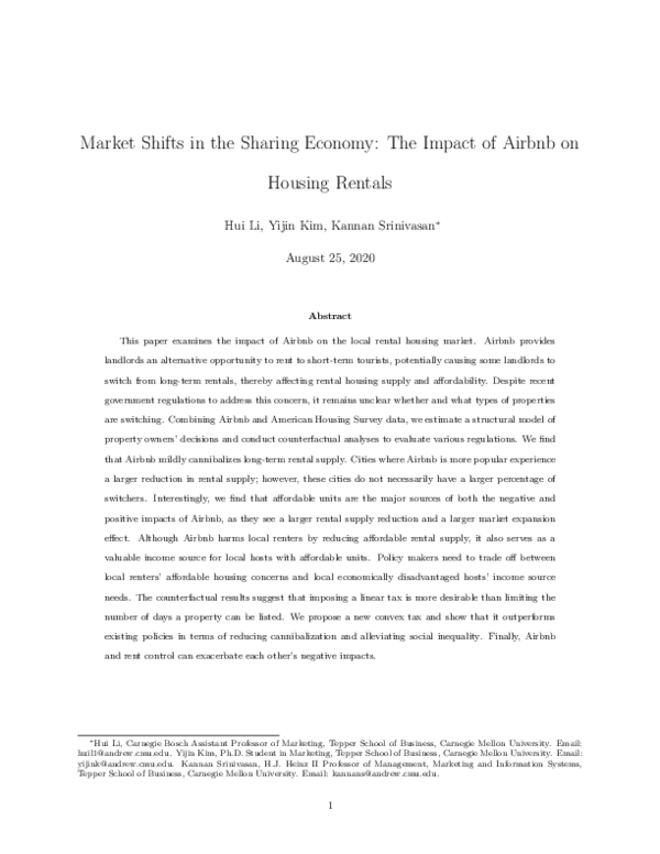 (PDF) Market Shifts in the Sharing Economy: The Impact of Airbnb on ...