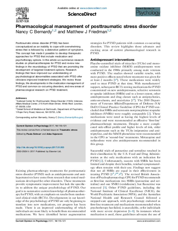 (PDF) Pharmacological management of posttraumatic stress disorder