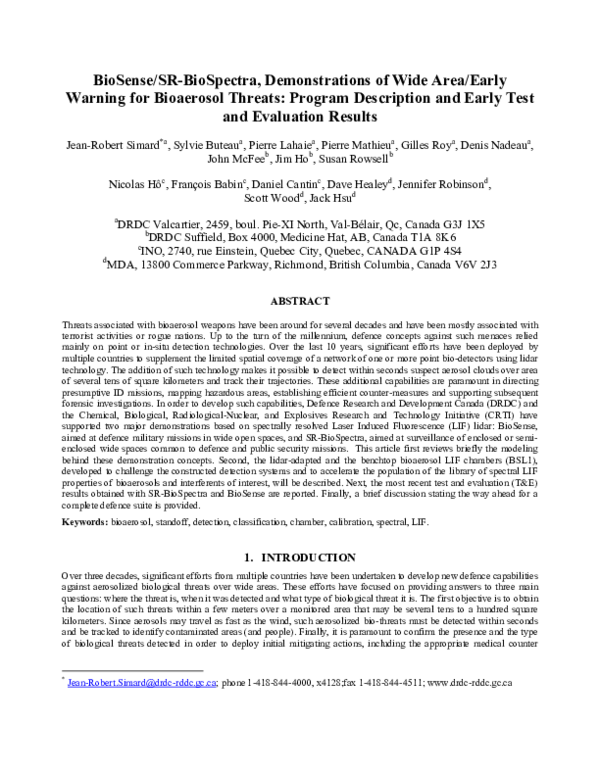 (PDF) BioSense/SR-BioSpectra demonstrations of wide area/early warning ...