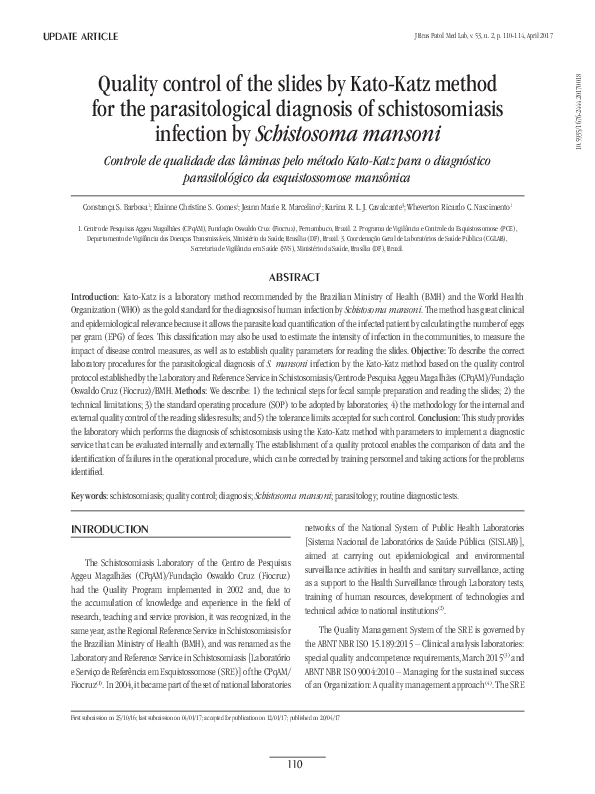(PDF) Quality control of the slides by Kato-Katz method for the ...