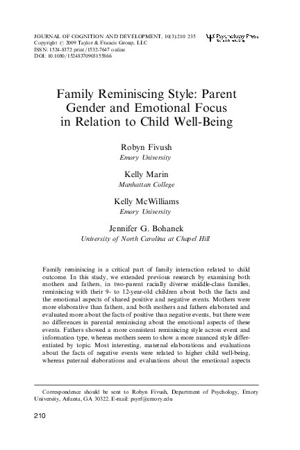 (PDF) Family Reminiscing Style: Parent Gender and Emotional Focus in ...