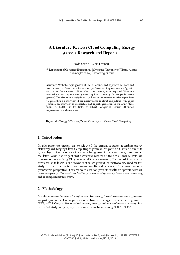 (PDF) A Literature Review: Cloud Computing Energy Aspects Research and Reports