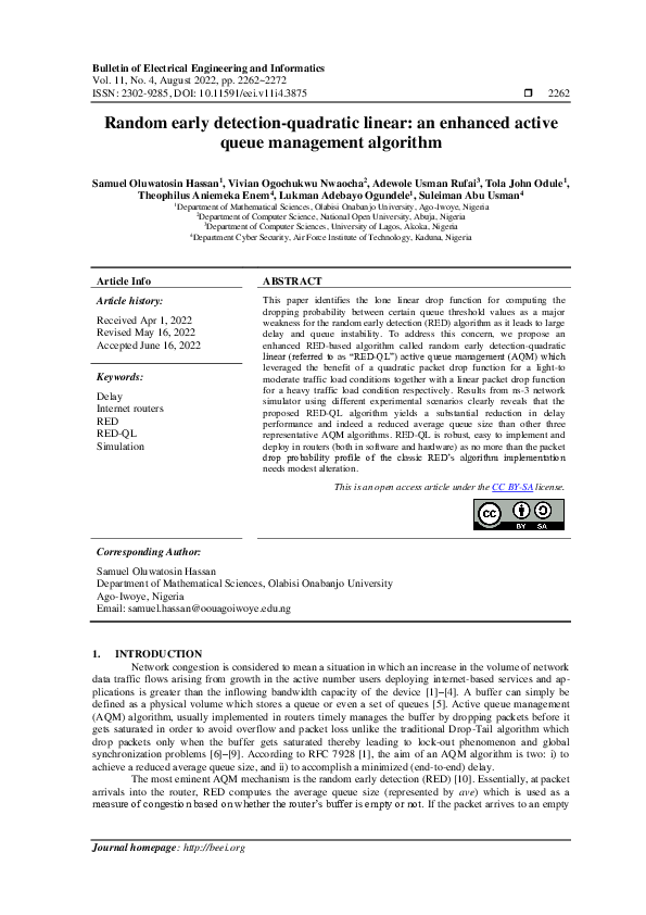 Pdf Random Early Detection Quadratic Linear An Enhanced Active Queue Management Algorithm