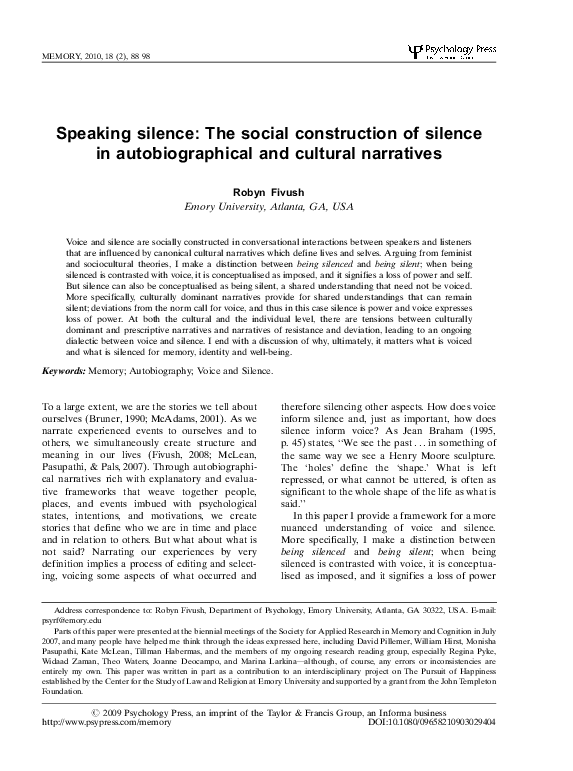(PDF) Speaking silence: The social construction of silence in ...