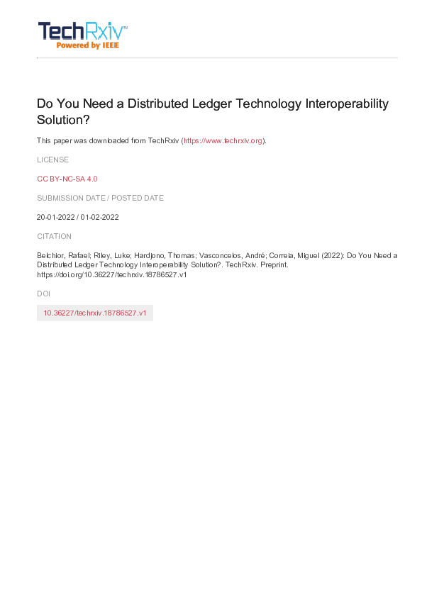 (PDF) Do You Need a Distributed Ledger Technology Interoperability Solution?