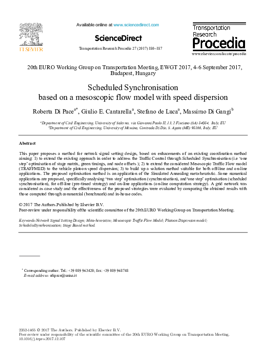 (PDF) Scheduled Synchronisation based on a mesoscopic flow model with speed dispersion