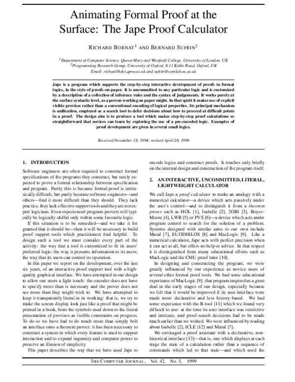 (PDF) Animating Formal Proof at the Surface: The Jape Proof Calculator
