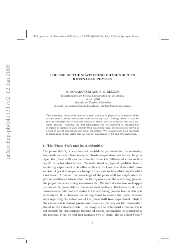 (PDF) The Use of the Scattering Phase Shift in Resonance Physics