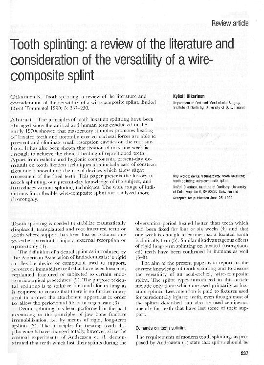 (PDF) Tooth splinting: a review of the literature and consideration of ...