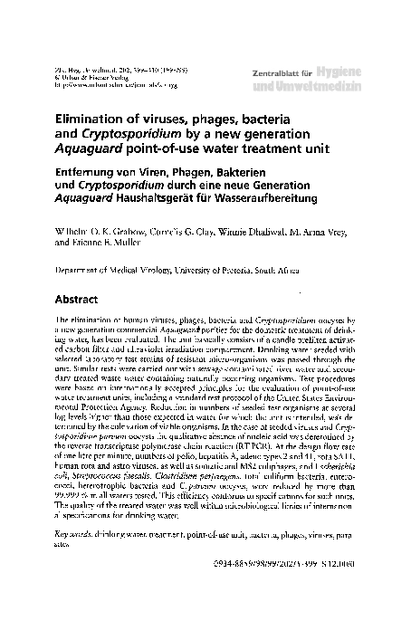 (PDF) Elimination of viruses, phages, bacteria and Cryptosporidium by a ...