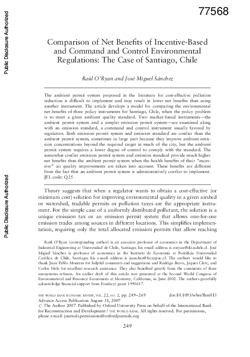 (PDF) Comparison of Net Benefits of Incentive-Based and Command and ...