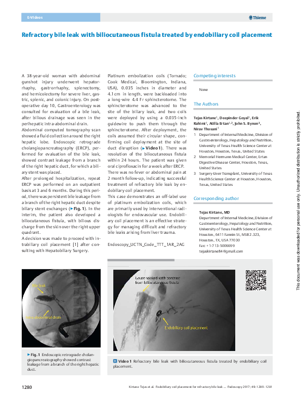 (PDF) Refractory bile leak with biliocutaneous fistula treated by ...