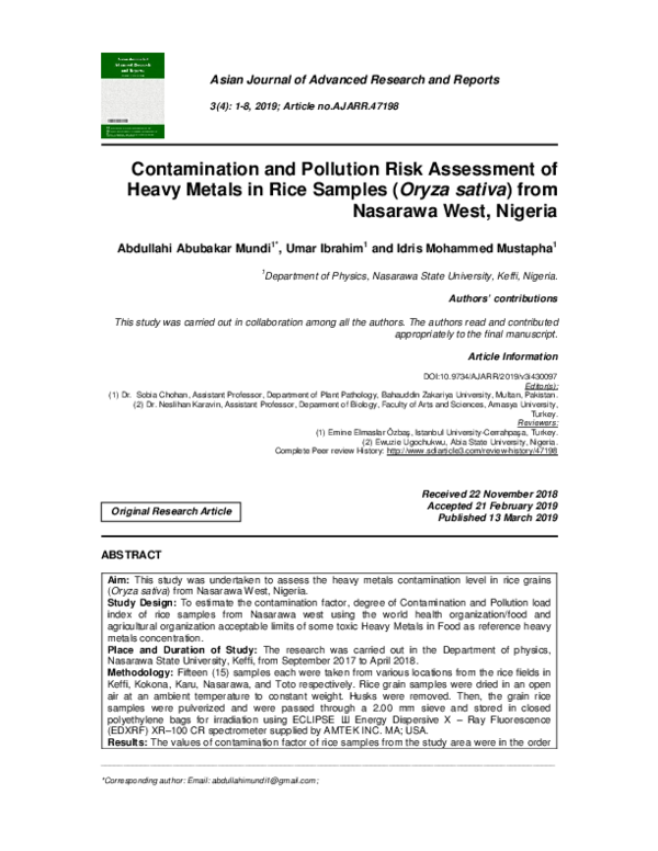 (PDF) Contamination and Pollution Risk Assessment of Heavy Metals in ...