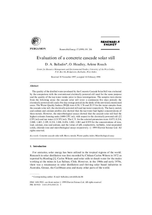 (PDF) Evaluation of a concrete cascade solar still