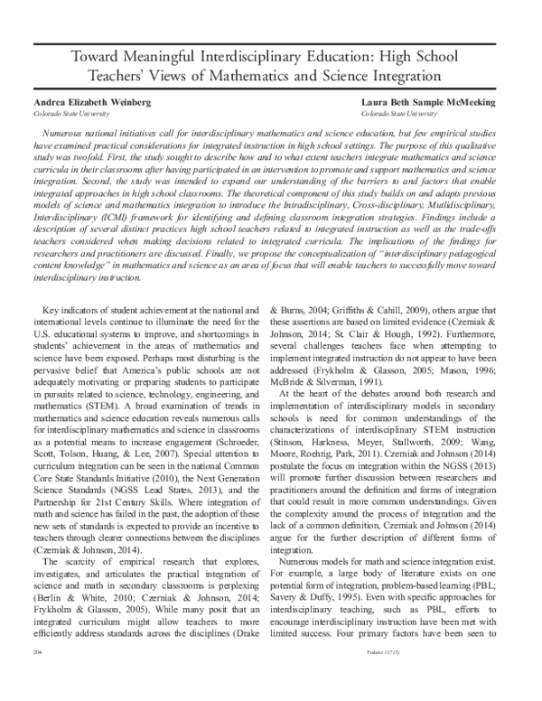 (PDF) Toward Meaningful Interdisciplinary Education: High School ...