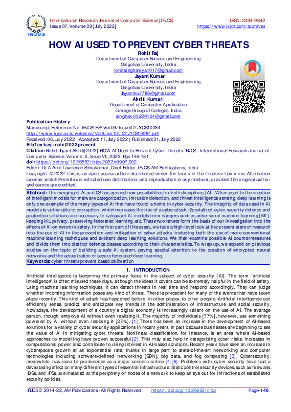 Pdf How Ai Used To Prevent Cyber Threats