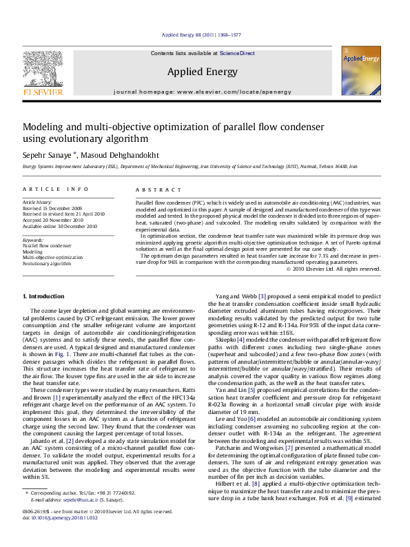 (PDF) Modeling and multi-objective optimization of parallel flow condenser using evolutionary ...