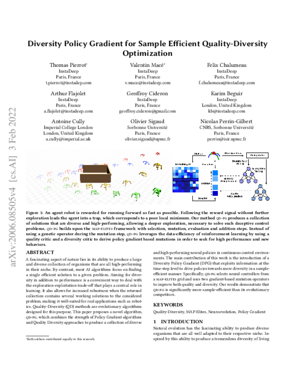 (PDF) Diversity Policy Gradient for Sample Efficient Quality-Diversity Optimization