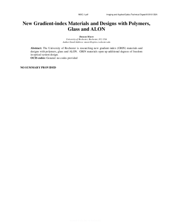 (PDF) New Gradient-index Materials and Designs with Polymers, Glass and ALON