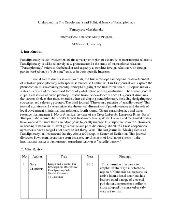 (PDF) Understanding The Development and Political Issues of Paradiplomacy