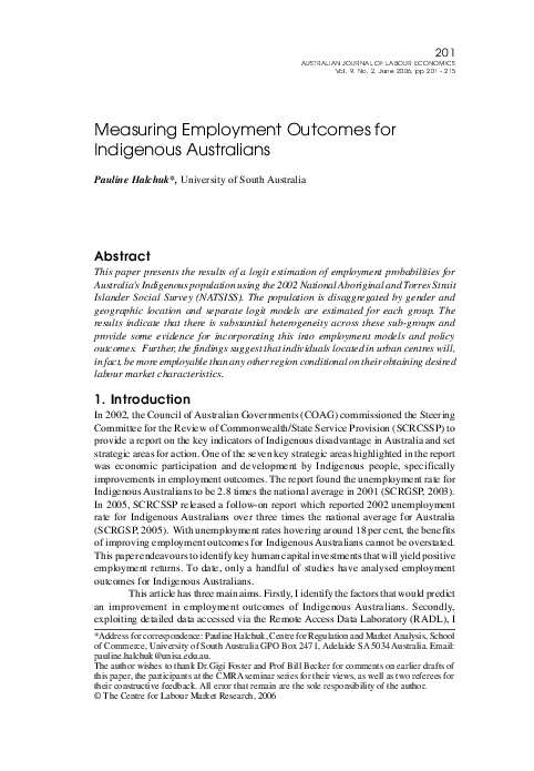 (PDF) Measuring employment outcomes for Indigenous Australians