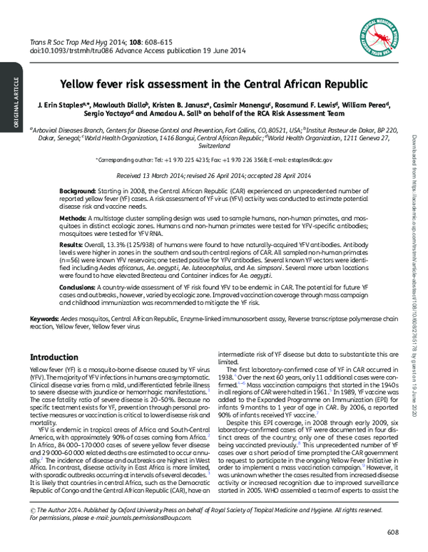 (PDF) Yellow fever risk assessment in the Central African Republic