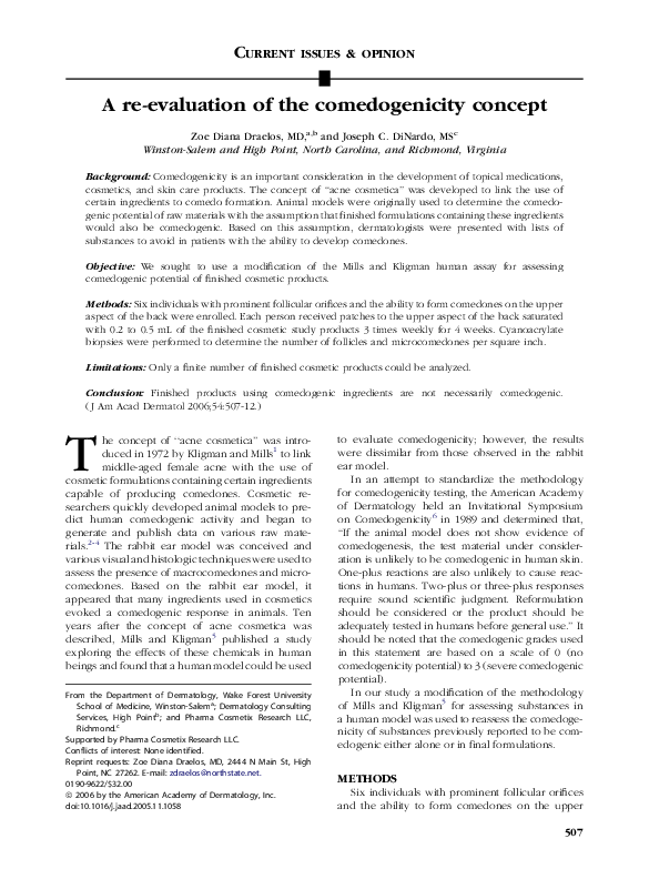 (PDF) A re-evaluation of the comedogenicity concept