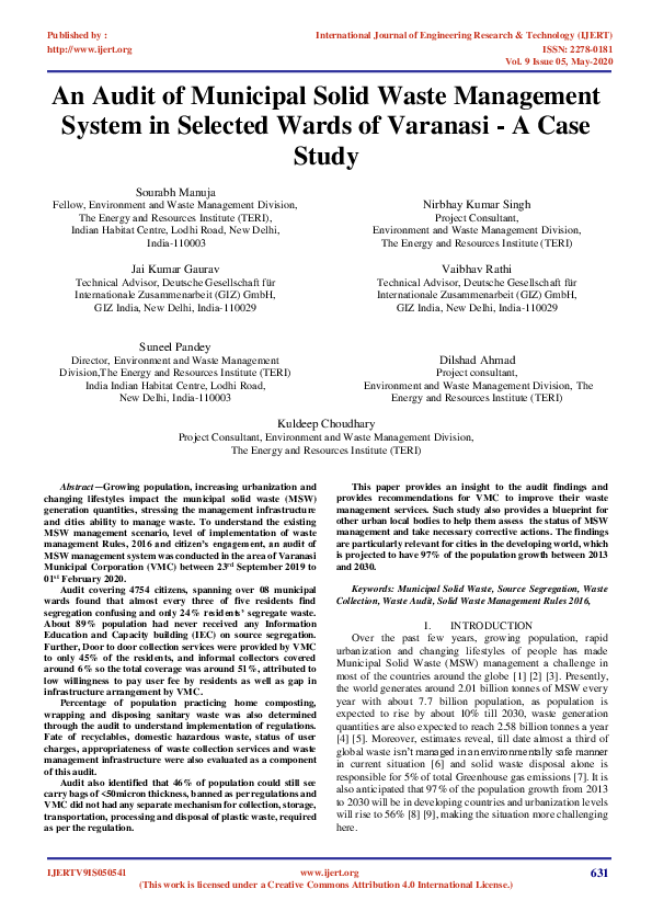 (PDF) An Audit of Municipal Solid Waste Management System in Selected ...