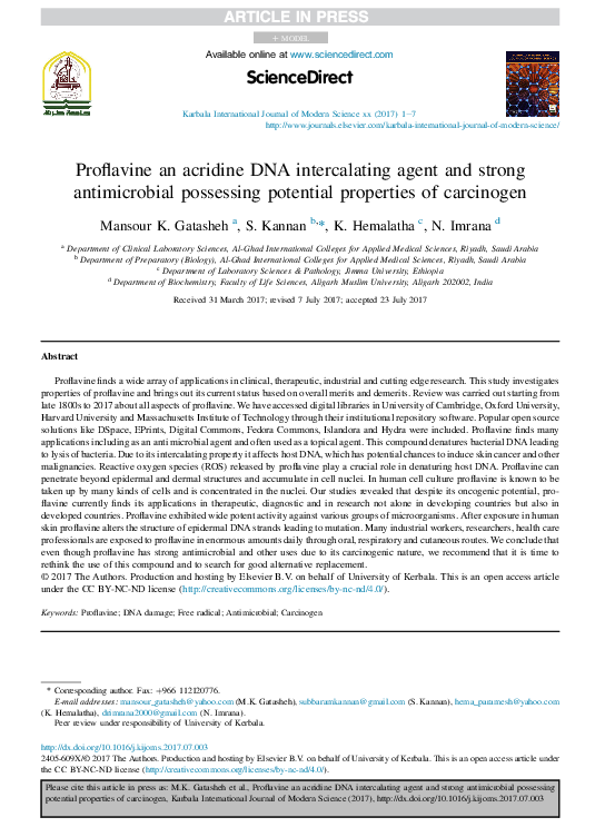(PDF) Proflavine an acridine DNA intercalating agent and strong ...