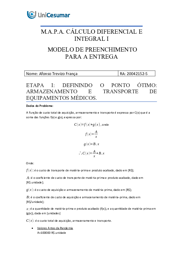 (DOC) MAPA Cálculo Diferencial e Integral 1 - Afonso Trevizo França