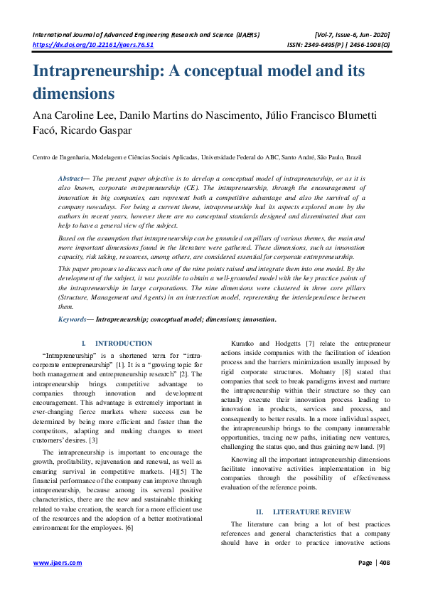 (PDF) Intrapreneurship: A conceptual model and its dimensions
