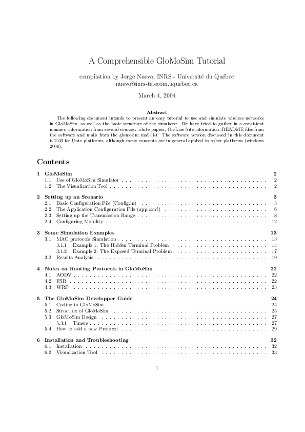 (PDF) A Comprehensible GloMoSim Tutorial
