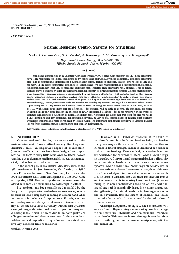 (PDF) Seismic Response Control Systems for Structures | G R REDDY - Academia.edu
