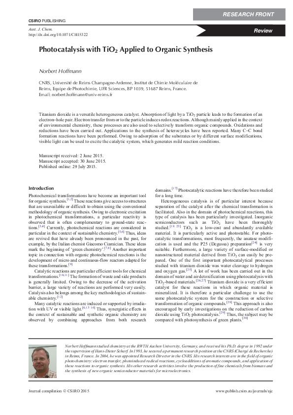 (PDF) Photocatalysis with TiO2 Applied to Organic Synthesis