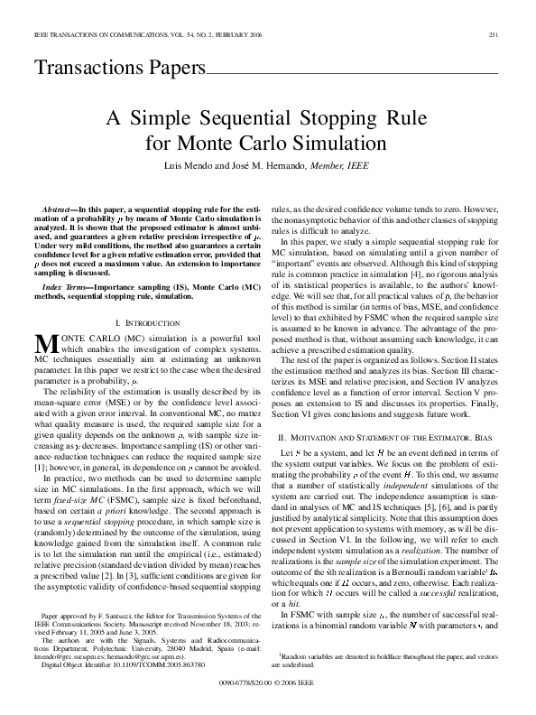 (PDF) A simple sequential stopping rule for Monte Carlo Simulation (PDF) A simple sequential stopping rule for Monte Carlo Simulation