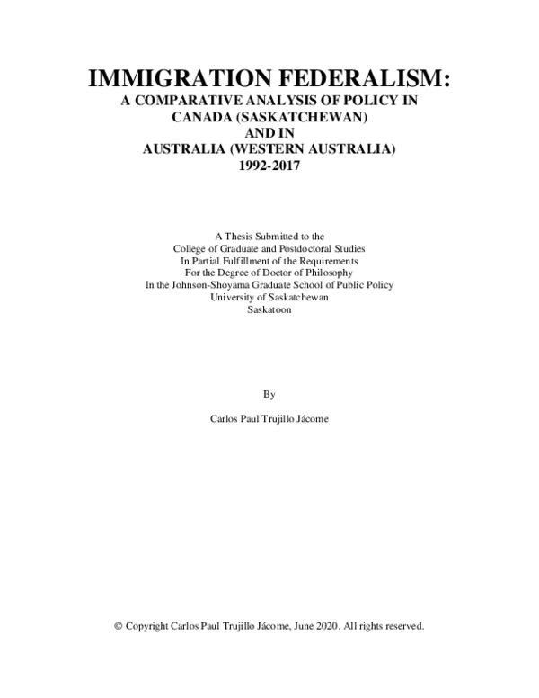 (PDF) Immigration Federalism: A comparative Analysis of Policy in ...
