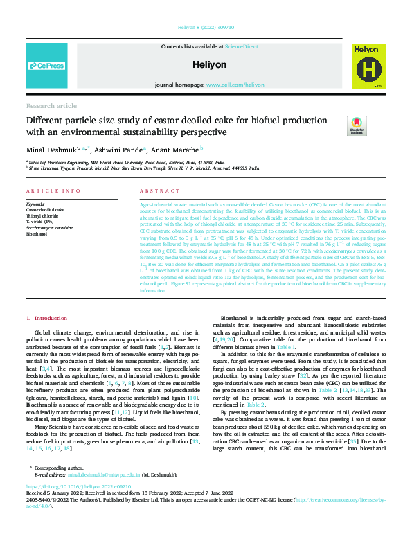 (PDF) Different particle size study of castor deoiled cake for biofuel ...