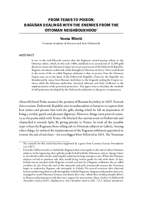 (PDF) From Tears to Poison: Ragusan Dealings with the Enemies from the ...