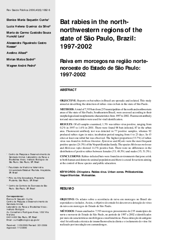 (PDF) Bat rabies in the north-northwestern regions of the state of São ...