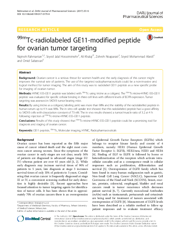 (PDF) 99mTc-radiolabeled GE11-modified peptide for ovarian tumor targeting