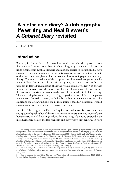 (PDF) ‘A historian’s diary’: Autobiography, life writing and Neal ...