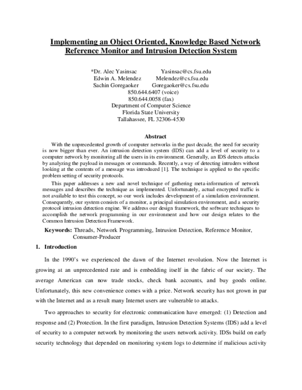 (PDF) Implementing an Object Oriented, Knowledge Based Network Reference Monitor and Intrusion ...