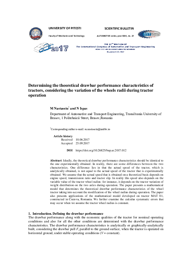 (PDF) Determining the theoretical drawbar performance characteristics ...