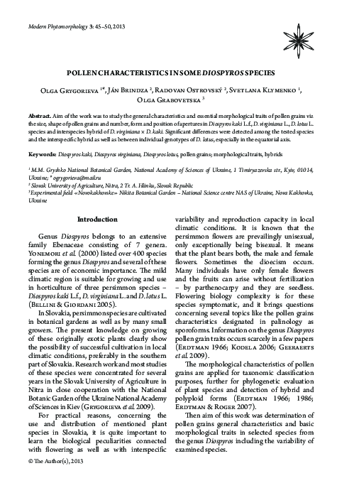 (PDF) Pollen character IstIcs In some Diospyros sPecIes